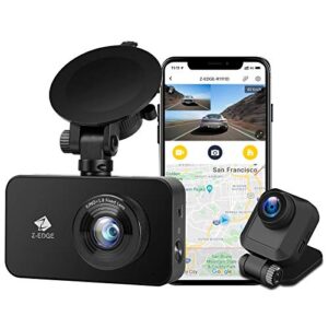 z-edge wifi dash cam, 1920x1080p fhd, front and rear dash cam, dual cam, car dvr, night vision, parking mode, g-sensor, loop recording