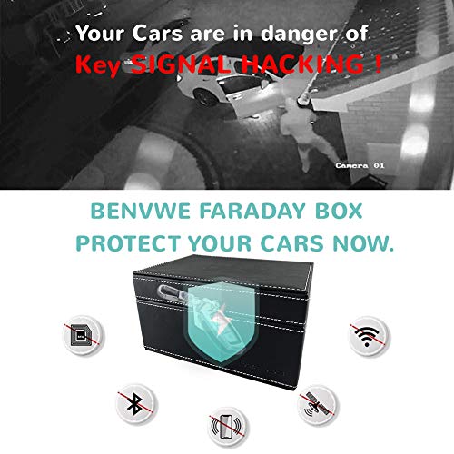 BENVWE Car Key Signal Blocker Box with Large Capacity, Call & RFID Signal Blocking Box, Faraday Cage Key Fob Protector, Anti Theft Keyless Car Security Box for Cellphone, Cards, Car Keys.