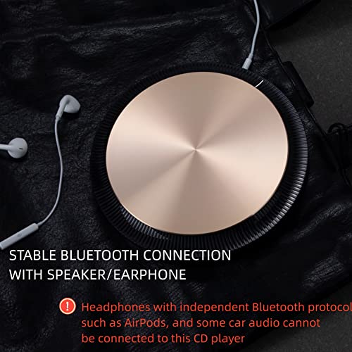 TRETTITRE Portable CD Player with Bluetooth Rechargeable Compact CD Player for Home/Travel,Support CD MP3 USB AUX Input