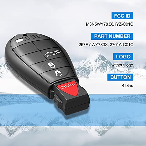 KRSCT Smart 4-Buttons Key fob Fit for Chrysler 300 / Dodge Entry Remote Durango, Challenger, Journey, Charger, Grand Caravan/FCC ID:M3N5WY783X