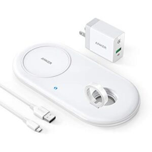 Anker Wireless Charging Station, 2 in 1 PowerWave+ Pad with Holder for Apple Watch 5/4/3/2, Wireless Charger for iPhone 13, 13 Pro, 13 Mini, 12, 12 Pro Max, 11, AirPods (No Apple Watch Charger)