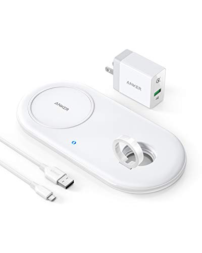 Anker Wireless Charging Station, 2 in 1 PowerWave+ Pad with Holder for Apple Watch 5/4/3/2, Wireless Charger for iPhone 13, 13 Pro, 13 Mini, 12, 12 Pro Max, 11, AirPods (No Apple Watch Charger)