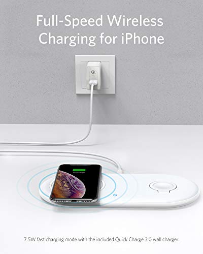 Anker Wireless Charging Station, 2 in 1 PowerWave+ Pad with Holder for Apple Watch 5/4/3/2, Wireless Charger for iPhone 13, 13 Pro, 13 Mini, 12, 12 Pro Max, 11, AirPods (No Apple Watch Charger)