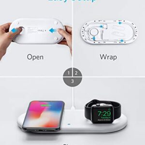 Anker Wireless Charging Station, 2 in 1 PowerWave+ Pad with Holder for Apple Watch 5/4/3/2, Wireless Charger for iPhone 13, 13 Pro, 13 Mini, 12, 12 Pro Max, 11, AirPods (No Apple Watch Charger)