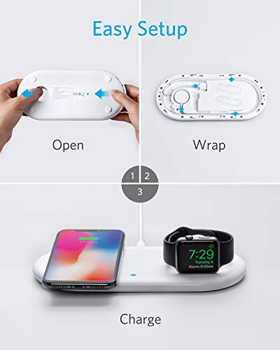 Anker Wireless Charging Station, 2 in 1 PowerWave+ Pad with Holder for Apple Watch 5/4/3/2, Wireless Charger for iPhone 13, 13 Pro, 13 Mini, 12, 12 Pro Max, 11, AirPods (No Apple Watch Charger)