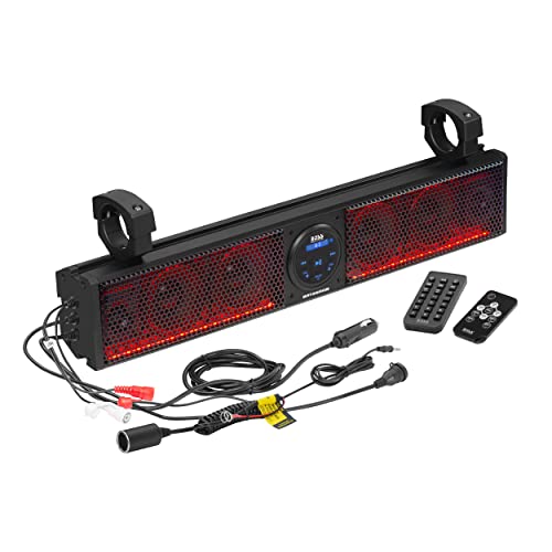 BOSS Audio Systems BRT26RGB ATV UTV Sound Bar System - 26 Inches Wide, IPX5 Rated Weatherproof, Bluetooth Audio, Amplified, 4 inch Speakers, 1 Inch Tweeters, USB Port, RGB Multicolor Illumination