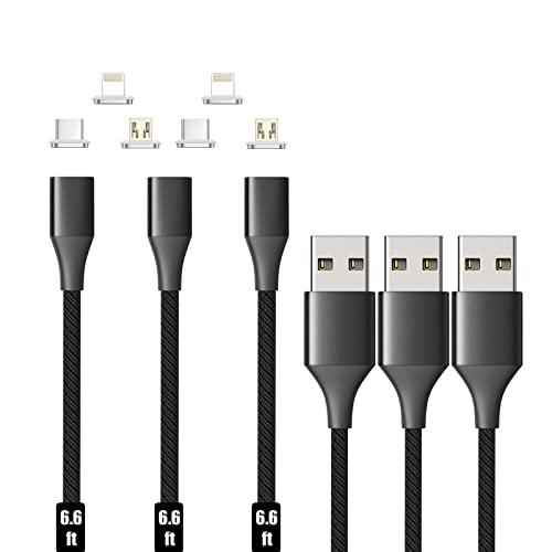 NetDot Magnetic Charging Cable, 3in1 Gen10 3 Pack (6.6ft) Max 18W Fast Charging Magnetic Phone Charger and Data Transfer Magnetic Charger for Micro USB, USB-C/Type C and I-Product