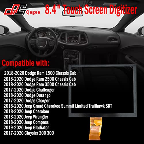 Qagea 8.4" Touch Screen Digitizer Fit for 17-21 Ram Dodge Challenger Durango Jeep Wrangler Compass Grand Cherokee Gladiator Chrysler Replace 8.4 inch Uconnect Radio Navigation, LA084X01(SL)(01)