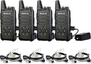 retevis rt22s 2 way radios rechargeable walkie talkies with headset long range channel display lock emergency alarm signal prompt vox, two way radios for family event skiing gift stores (4 pack)