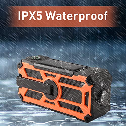 [5000mAh Waterproof] Raddy SW5 Emergency Radio, IPX5 Rechargeable Battery Hand Crank Solar Power Bank, with NOAA Weather Alert AM FM, Flashlight Compass for Power Outage Hurricane Outdoor