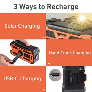 [5000mAh Waterproof] Raddy SW5 Emergency Radio, IPX5 Rechargeable Battery Hand Crank Solar Power Bank, with NOAA Weather Alert AM FM, Flashlight Compass for Power Outage Hurricane Outdoor