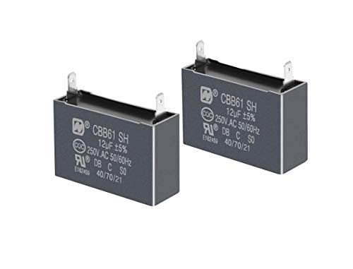 CBB61 Fan Capacitor 12uf 250VAC 50/60Hz Black Metallized Polypropylene Capacitor 50/60Hz (2 Pack)