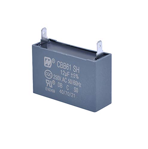 CBB61 Fan Capacitor 12uf 250VAC 50/60Hz Black Metallized Polypropylene Capacitor 50/60Hz (2 Pack)