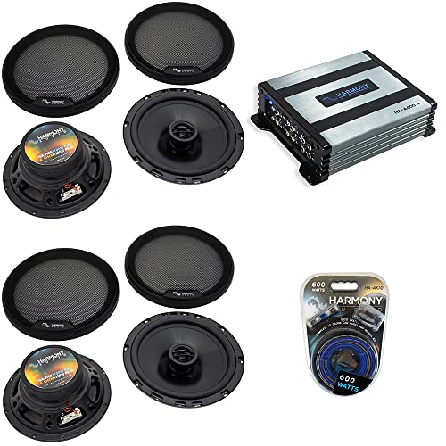 HA-65 Compatible with Jeep Wrangler 2007-2017 Car Stereo Rhythm Series 6.5" Replacement 300W Speakers, HA-A400.4 Alloy 4-Channel 800W Speaker Sub Amp and HA-AK10 Gauge 600W Amp Install Kit