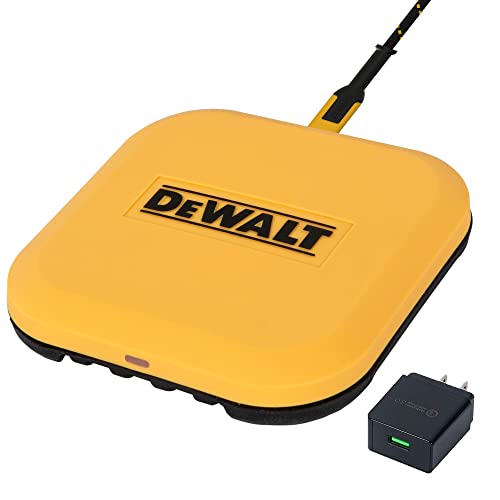 DEWALT Fast Wireless Charging Pad — 10W Max Qi Wireless Charger iPhone 14/13/12 Samsung Android — Wireless Phone Charger Mat — Type C Cable and AC Adapter Included