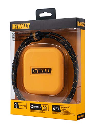 DEWALT Fast Wireless Charging Pad — 10W Max Qi Wireless Charger iPhone 14/13/12 Samsung Android — Wireless Phone Charger Mat — Type C Cable and AC Adapter Included