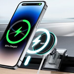 holderprof tesla model 3 model y phone holder, perfectly compatible with tesla magsafe wireless charger phone mount, magnetic wireless charging car mount compatible with iphone 12/13/14 series