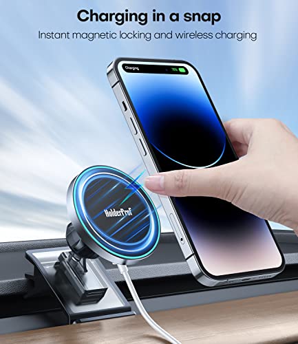 HolderProf Tesla Model 3 Model Y Phone Holder, Perfectly Compatible with Tesla MagSafe Wireless Charger Phone Mount, Magnetic Wireless Charging Car Mount Compatible with iPhone 12/13/14 Series