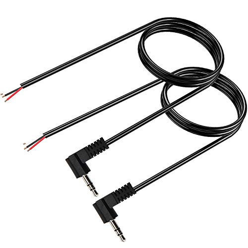 3.5mm to Bare Wire Stereo, 2 Pack 3ft Right Angle 1/8" 3 Pole TRS Male Connector to Open End, Audio Cable for Speaker and Headphone Cable Repair