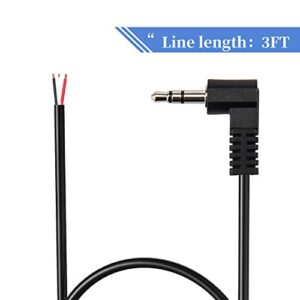 3.5mm to Bare Wire Stereo, 2 Pack 3ft Right Angle 1/8" 3 Pole TRS Male Connector to Open End, Audio Cable for Speaker and Headphone Cable Repair