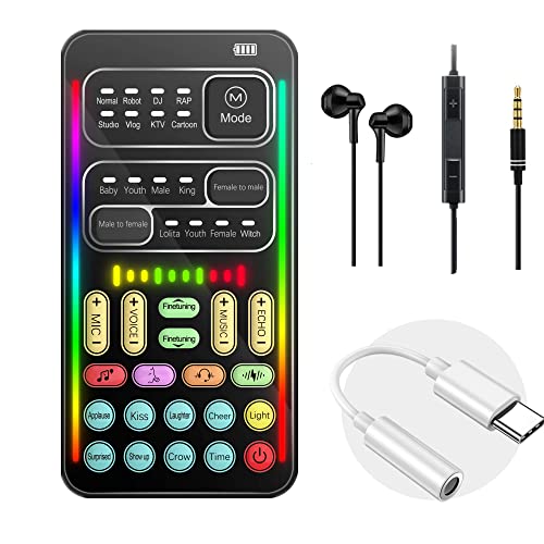 sktome Voice Changer for Phone, Portable i9 Sound Board with Voice Changer Fine-Tuning, Cool Lights Live Sound Card - Voice Disguiser/Modulator for PS4/PS5/Xbox One/PC/Phone/Laptops