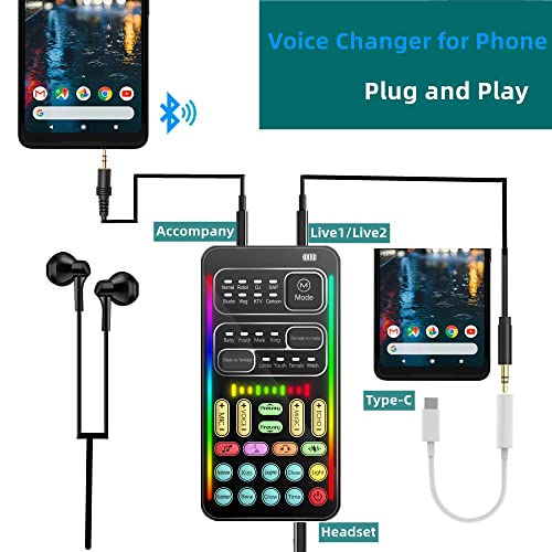 sktome Voice Changer for Phone, Portable i9 Sound Board with Voice Changer Fine-Tuning, Cool Lights Live Sound Card - Voice Disguiser/Modulator for PS4/PS5/Xbox One/PC/Phone/Laptops