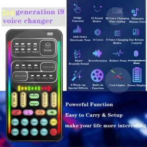 sktome Voice Changer for Phone, Portable i9 Sound Board with Voice Changer Fine-Tuning, Cool Lights Live Sound Card - Voice Disguiser/Modulator for PS4/PS5/Xbox One/PC/Phone/Laptops