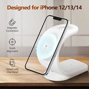 3 in 1 Magnetic Wireless Charger, with 20W USB-C Adapter, Neluxfe Charging Station Compatible with MagSafe Stand for Apple iPhone 14 13 12 Plus Pro Max, iWatch 1-8, AirPods (White)