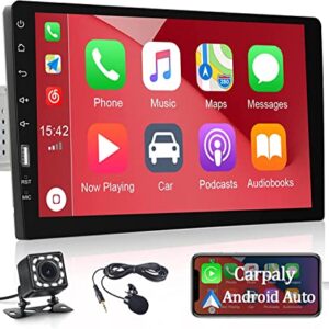 Single Din Car Stereo with Apple Carplay Android Auto , 9 Inch Touch Screen Car Radio with Mirror Link Universal Car Multimedia Player with Bluetooth FM/AM Radio EQ Setting+ Backup Camera