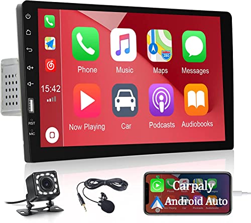 Single Din Car Stereo with Apple Carplay Android Auto , 9 Inch Touch Screen Car Radio with Mirror Link Universal Car Multimedia Player with Bluetooth FM/AM Radio EQ Setting+ Backup Camera