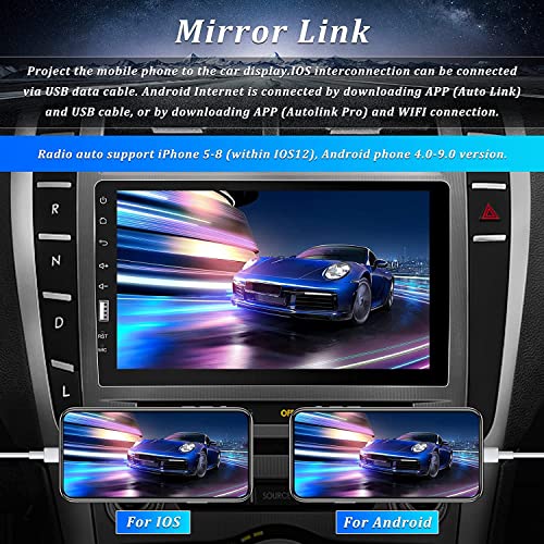 Single Din Car Stereo with Apple Carplay Android Auto , 9 Inch Touch Screen Car Radio with Mirror Link Universal Car Multimedia Player with Bluetooth FM/AM Radio EQ Setting+ Backup Camera