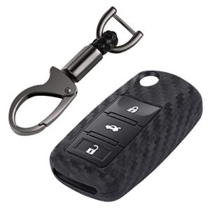 isaddle for vw key fob cover – carbon fiber pattern car key fob protector for volkswagen gti golf passat rabbit beetle mk6 tiguan touran antitheft keyless entry holder smart key case/w keychain