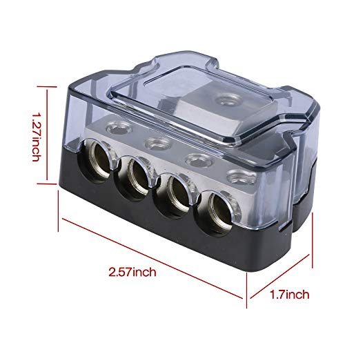 Power Distribution Block (2pcs) 0/2/4 Gauge in 4/8/10 Gauge Out, 4 Ways Car Audio Splitter Amp Distribution Connecting Block (Nickel Plated)