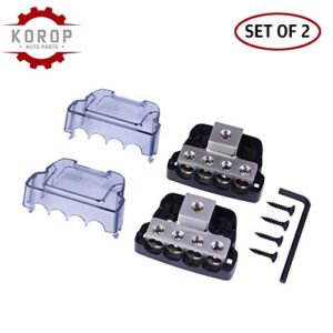 Power Distribution Block (2pcs) 0/2/4 Gauge in 4/8/10 Gauge Out, 4 Ways Car Audio Splitter Amp Distribution Connecting Block (Nickel Plated)