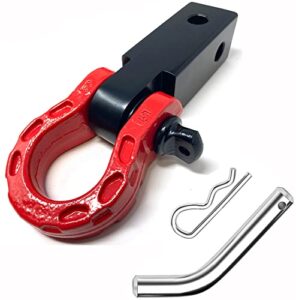 shackle hitch solid billet 2″ receiver with red mega d ring for trucks and suv’s