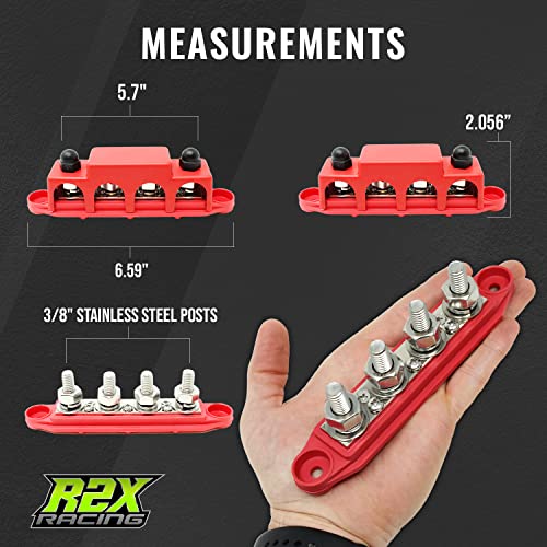 4 Post Power Distribution Block Bus Bar Pair with Cover - Made in The USA - 250 Amp Rating – Marine Bus Bar, Automotive, and Solar Wiring – Battery Terminal Distribution Block - (Set of 2)(5/16”)