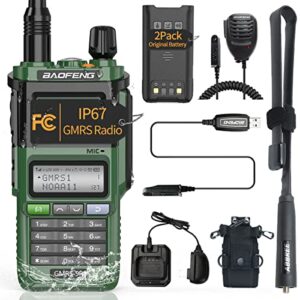 gmrs radio baofeng gmrs-9r 5w rechargeable two way radio for adults,waterproof ip67,noaa scanning&receiving with extra original battery,programming cable,tactical antenna,speaker mic,tactical bag