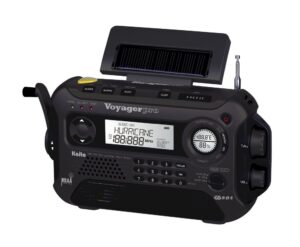 kaito voyager pro ka600 digital solar dynamo crank wind up am/fm/lw/sw & noaa weather emergency radio with alert & rds, flashlight and reading lamp + smart phone charger, black