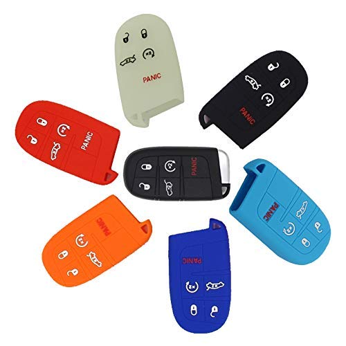 BTSMONE Silicone 5 Buttons Smart Key Fob Remote Cover Case Keyless Entry Protector Bag for Jeep Grand Cherokee Dodge Challenger Charger Dart Durango Journey Chrysler 300 Orange