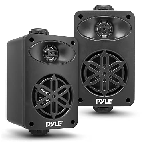 PyleUsa Indoor Outdoor Speakers Pair - 200 Watt Dual Waterproof 3.5” 2-Way Full Range Speaker System w/ 1/2” High Compliance Polymer Tweeter - in-Home, Boat, Deck, Patio, Poolside (Black)- PDWR35BK