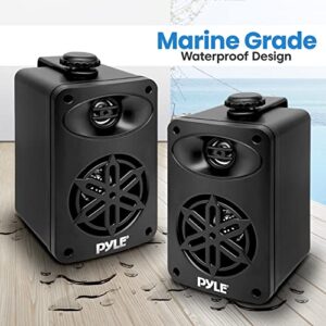 PyleUsa Indoor Outdoor Speakers Pair - 200 Watt Dual Waterproof 3.5” 2-Way Full Range Speaker System w/ 1/2” High Compliance Polymer Tweeter - in-Home, Boat, Deck, Patio, Poolside (Black)- PDWR35BK