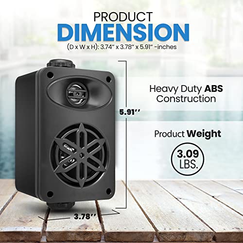 PyleUsa Indoor Outdoor Speakers Pair - 200 Watt Dual Waterproof 3.5” 2-Way Full Range Speaker System w/ 1/2” High Compliance Polymer Tweeter - in-Home, Boat, Deck, Patio, Poolside (Black)- PDWR35BK