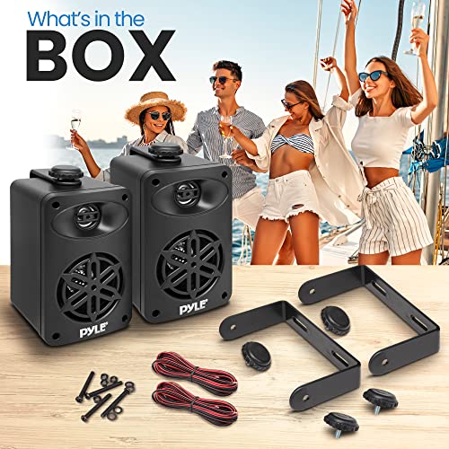 PyleUsa Indoor Outdoor Speakers Pair - 200 Watt Dual Waterproof 3.5” 2-Way Full Range Speaker System w/ 1/2” High Compliance Polymer Tweeter - in-Home, Boat, Deck, Patio, Poolside (Black)- PDWR35BK