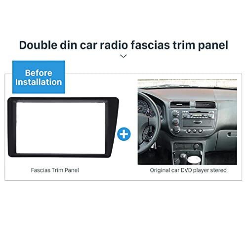 Aramox 2Din ABS Radio Stereo Fascia, Dash Frame Trim Dash Stereo Bezel Replacement, Fit for Civic LHD 2001-2005, Black