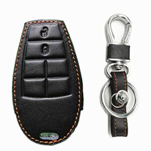 KAWIHEN Key Fob Leather Cover Compatible with Chrysler 300 T&C Dodge Challenger Charger Durango Grand Caravan Journey Ram 1500-3500 Magnum Jeep Grand Cherokee Commander M3N5WY783X IYZ-C01C GQ453T