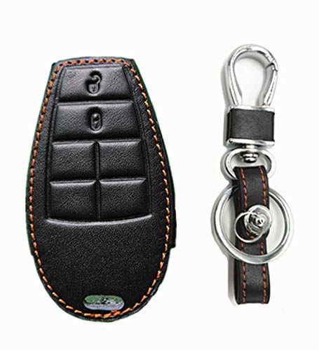 KAWIHEN Key Fob Leather Cover Compatible with Chrysler 300 T&C Dodge Challenger Charger Durango Grand Caravan Journey Ram 1500-3500 Magnum Jeep Grand Cherokee Commander M3N5WY783X IYZ-C01C GQ453T