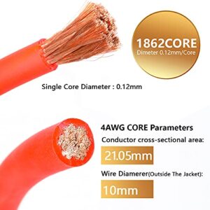 TOPSTRONGGEAR 4 Gauge 25ft Black and 25ft Red Power/Ground Wire True 4 AWG Power Wire-True Spec and Soft Touch Cable (Black&Red) (25FT Red & 25FT Black)