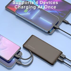 Portable Charger Built in Cable 10000mAh Power Bank Slim External Phone Charger Lightweight Battery Backup Charger Cell Phone Battery Pack Fast Portable Power Pack Compatible with iPhone, Android