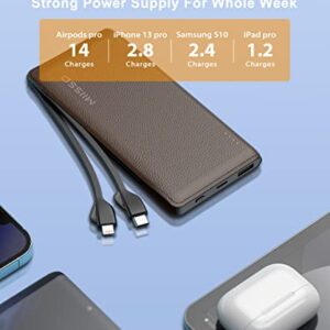 Portable Charger Built in Cable 10000mAh Power Bank Slim External Phone Charger Lightweight Battery Backup Charger Cell Phone Battery Pack Fast Portable Power Pack Compatible with iPhone, Android