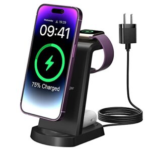 wireless charger 3 in 1, 18w phone charger stand, wireless charger, charging station with fast charging adapter for iphone/14/13/12/11/pro/x/max, airpods 3/2 pro, apple watch,samsung, xiaomi, huawei